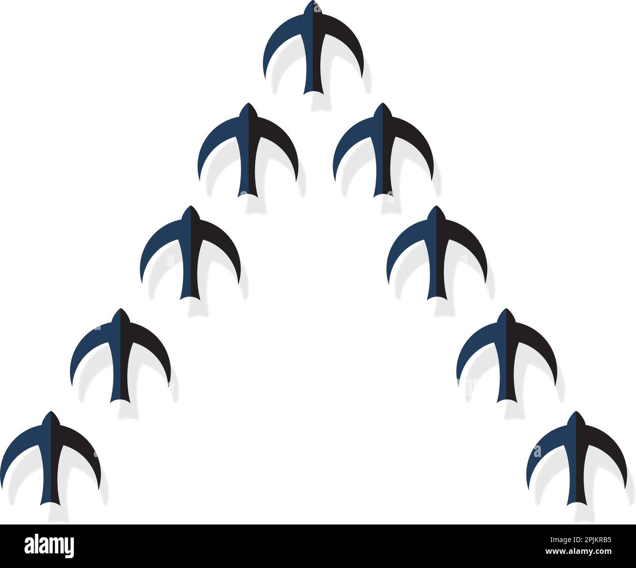 Flock of black birds flying in a strict order. Vector illustration ...