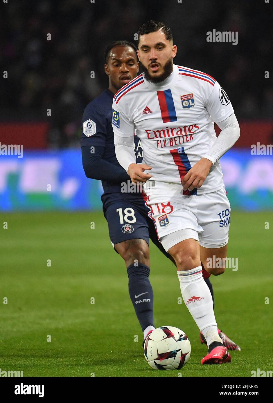 Paris, France. 02nd Apr, 2023. Mathis Cherki during the Ligue 1 Uber ...