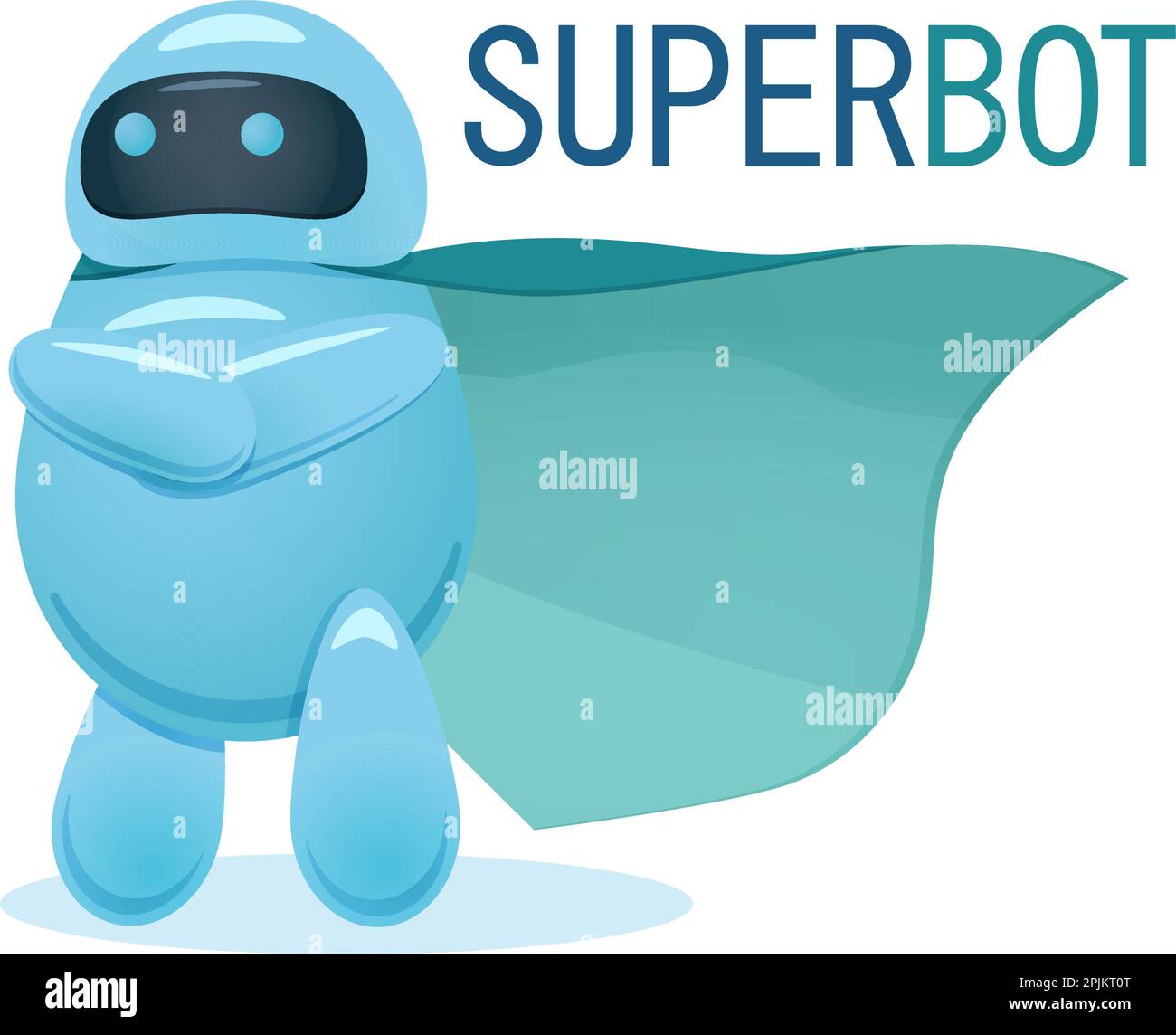 Cute super bot standing with crossed arms and it's cloack blows in the wind. Chatbot or ai ...