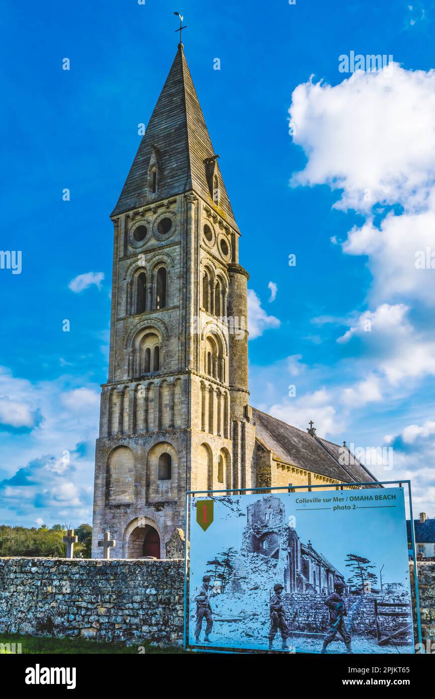 Notre Dame Church, Omaha Beach, Normandy, France. Image showing ...