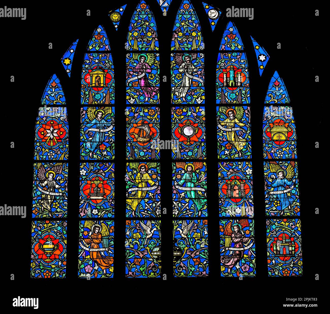 Colorful angels stained glass, Notre-Dame of the Assumption, Sainte ...