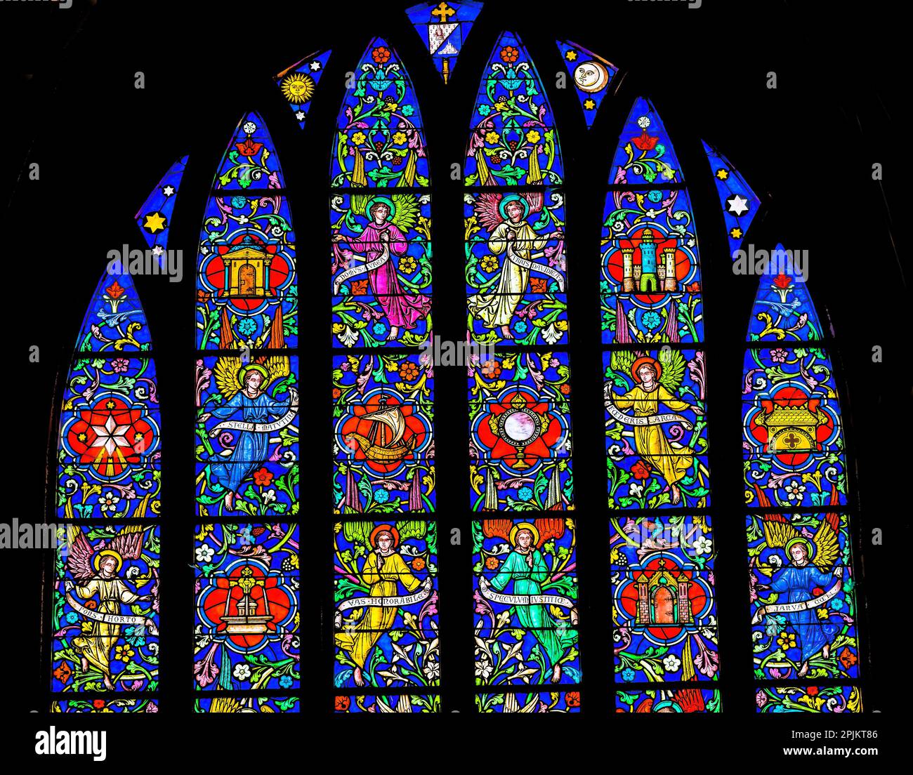 Colorful angels stained glass, Notre-Dame of the Assumption, Sainte ...