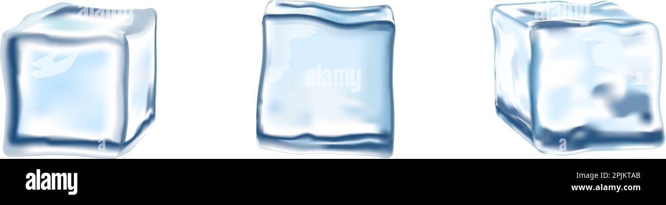 Three ice cubes on transparent background. Realistic vector ...