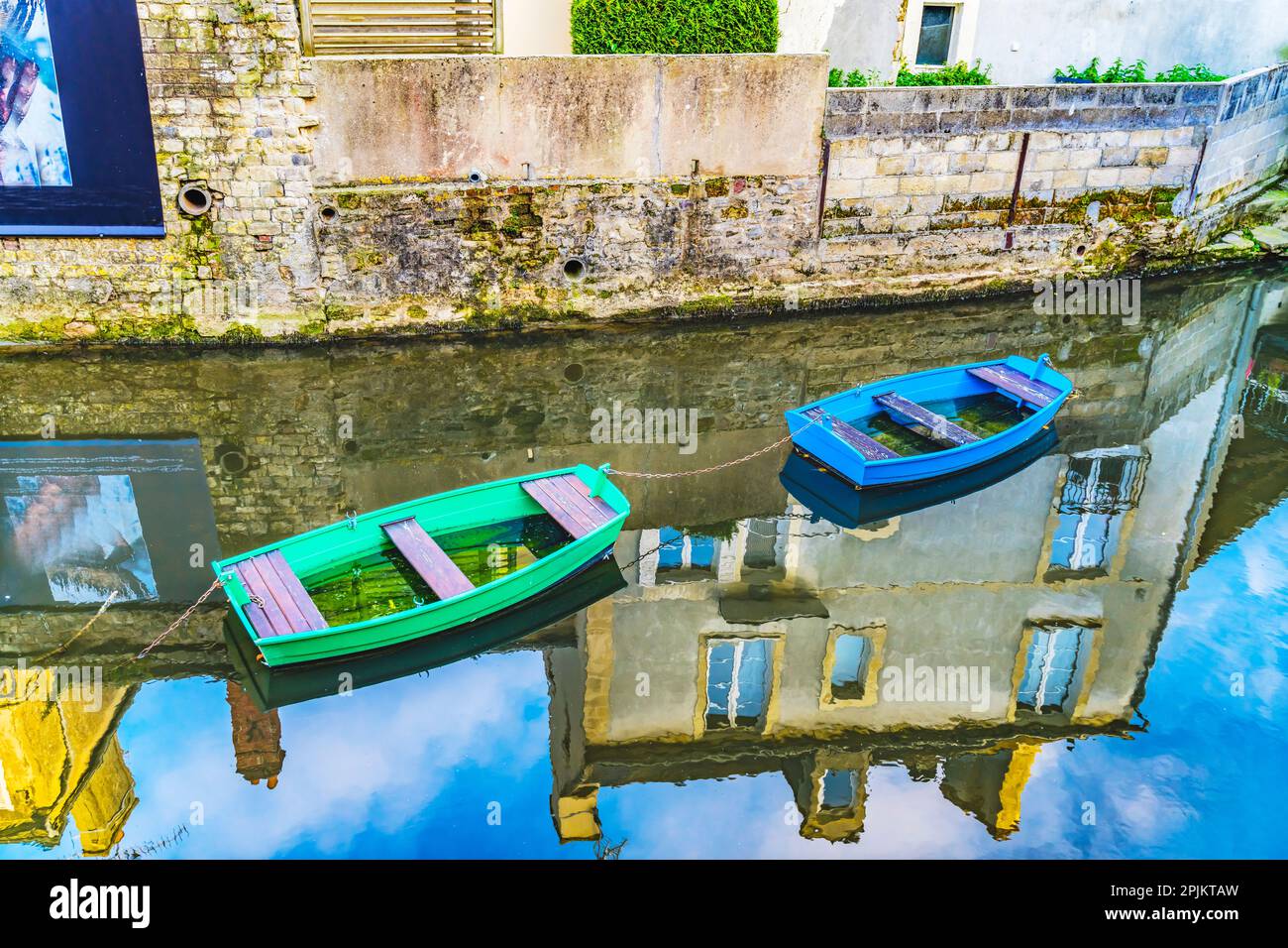 Aure River reflection, Bayeux, Normandy, France. Bayeux founded 1st ...