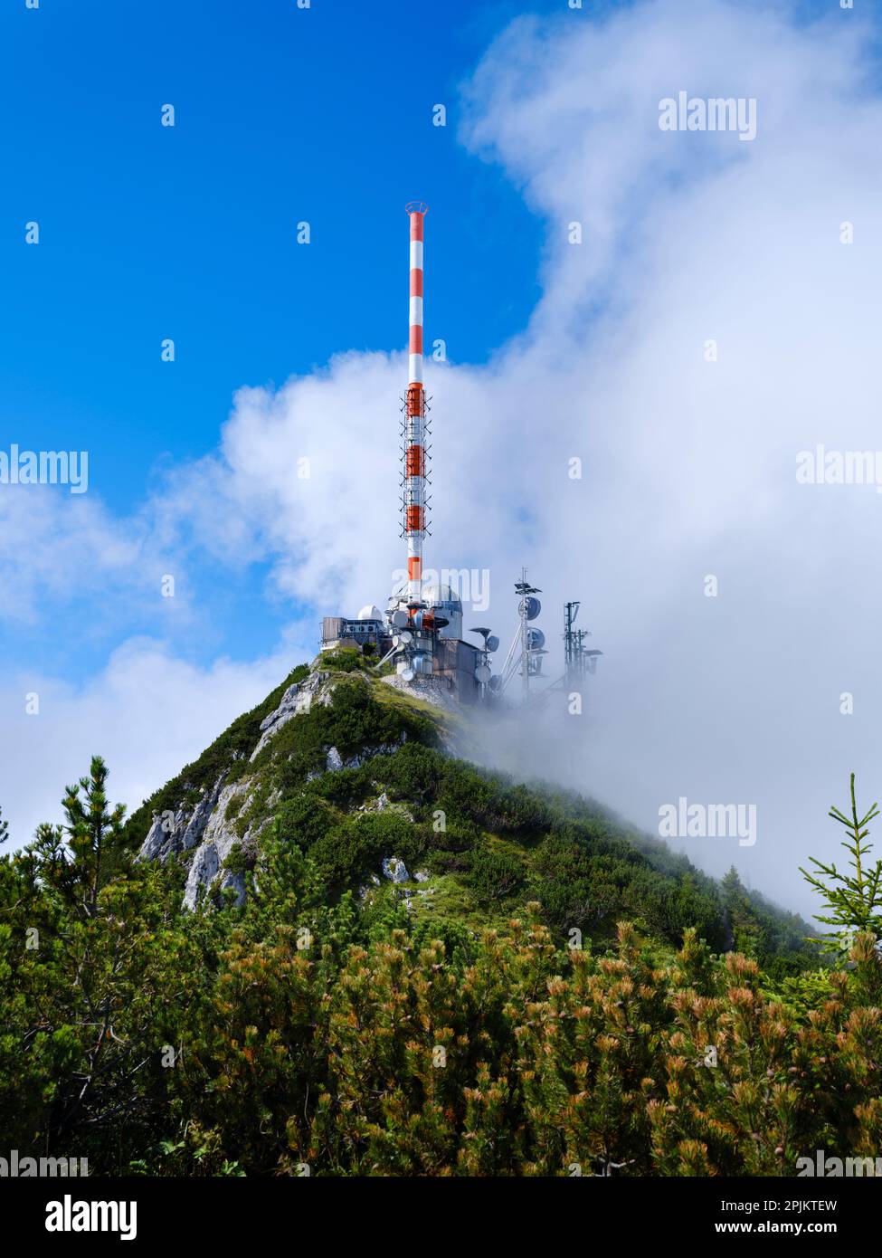 Peak of mount Wendelstein with observatory and antenna, Mangfall mountain range in the Bavarian ...