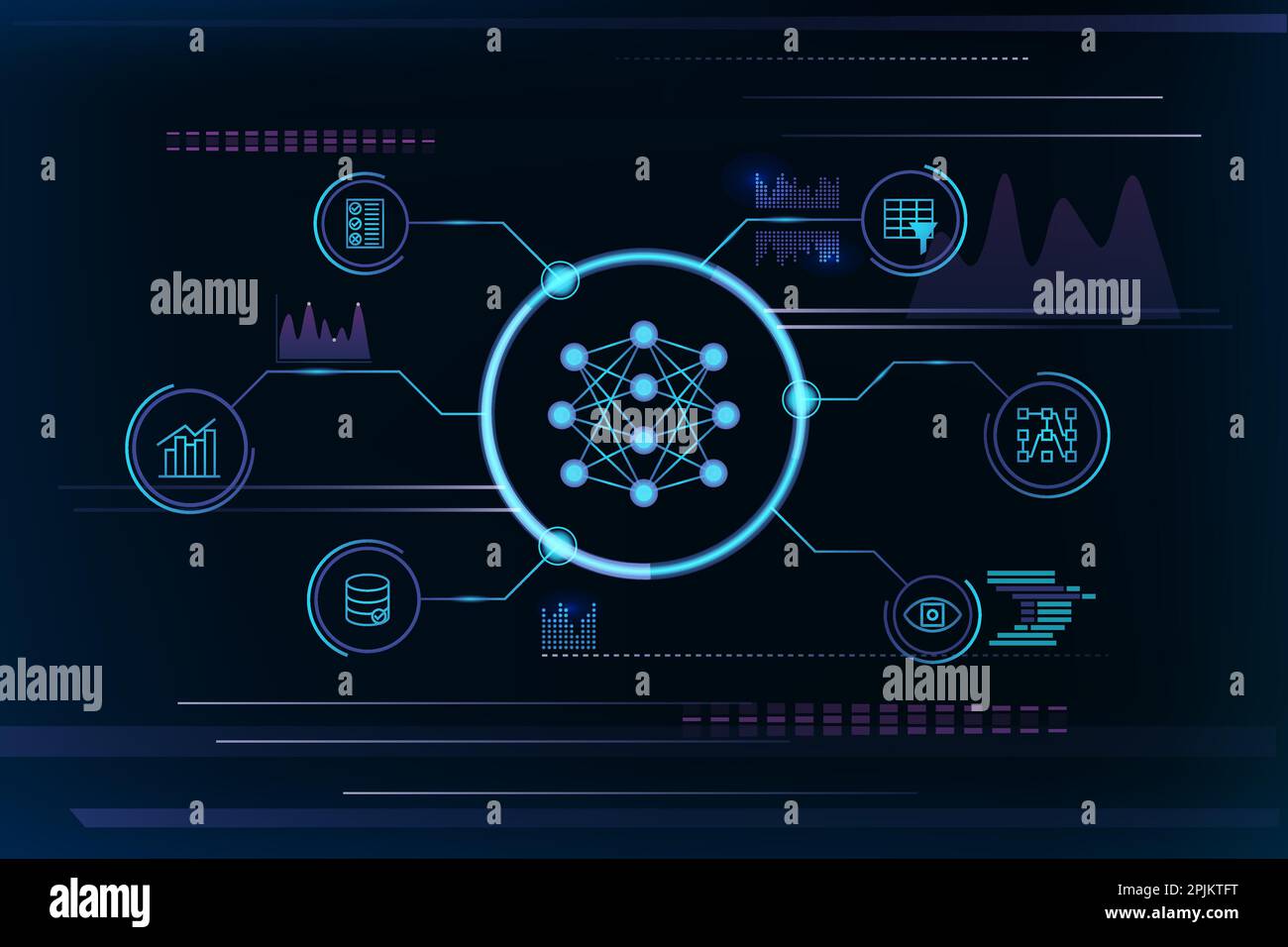 AI design concept or background. Artificial neural network connected to ...