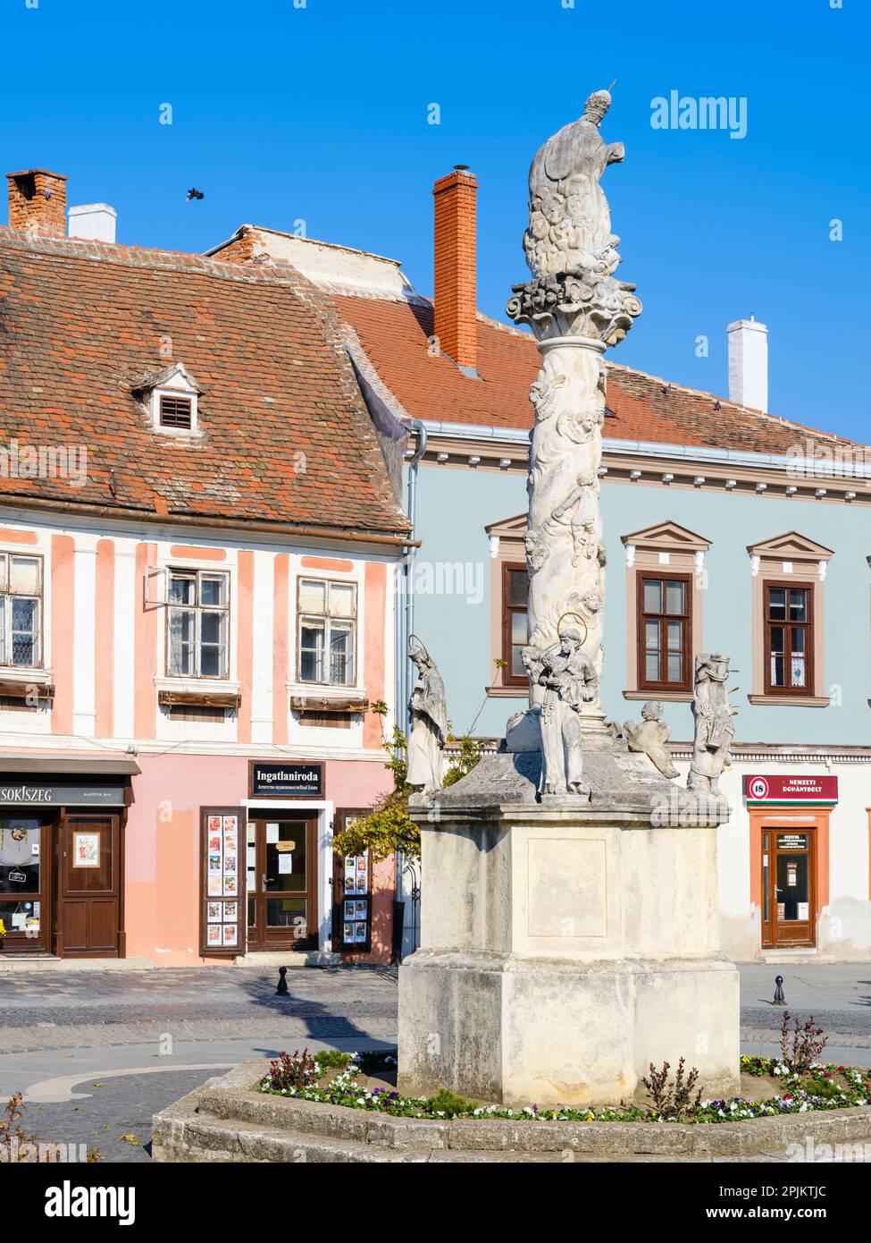 Plague column also called holy trinity column. The medieval town Koszeg ...
