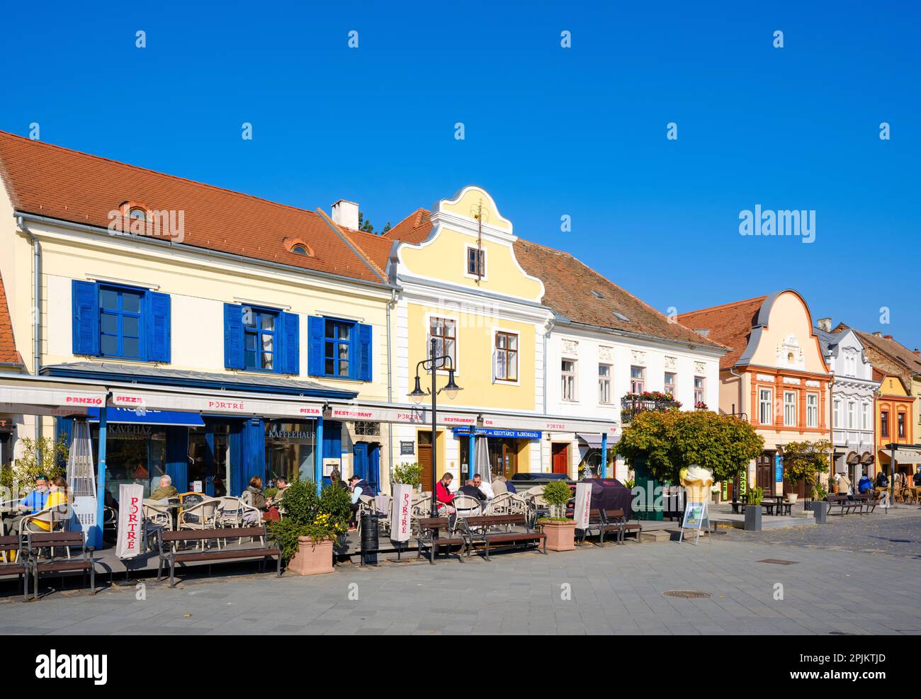 Old buildings at main square (Foe Ter). The medieval town Koszeg in ...