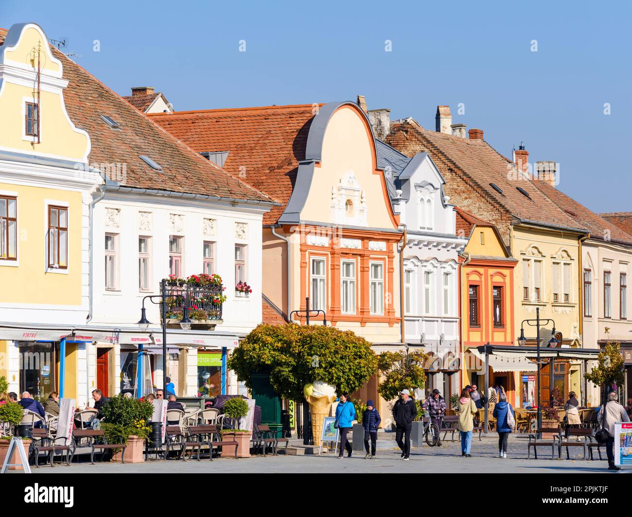 Old buildings at main square (Foe Ter). The medieval town Koszeg in ...