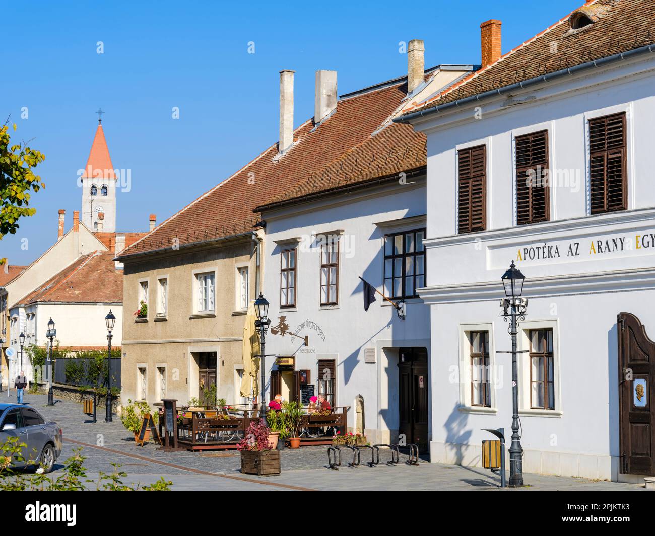 Old buildings at Jurisics square. The medieval town Koszeg in Western ...
