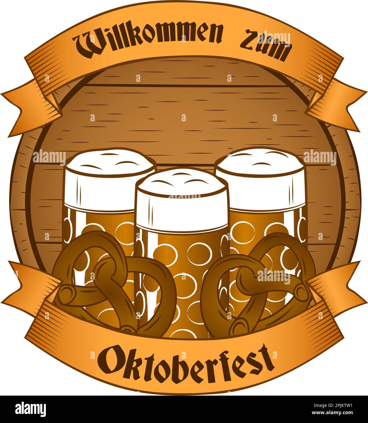 Oktoberfest beer banner with three glasses and pretzels. October fest ...