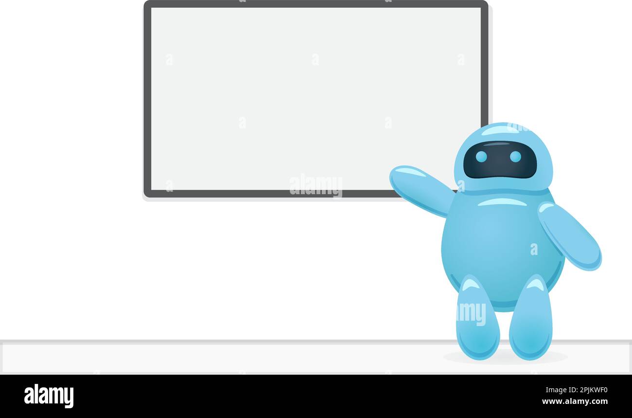 Robot presenting training course on the board. Technology, AI, artificial intelligence, machine ...