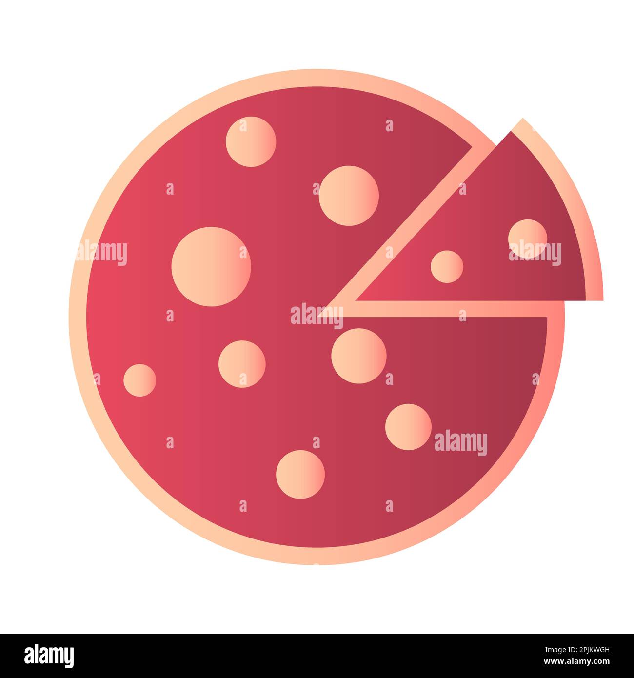 Flat pizza icon isolated on the white background. Red pizza with slice ...