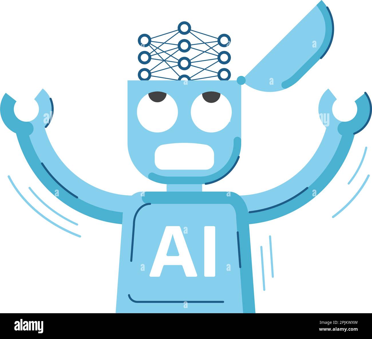 AI robot with hands with raised hands and open head with artificial ... AI robot with hands with raised hands and open head with artificial ...