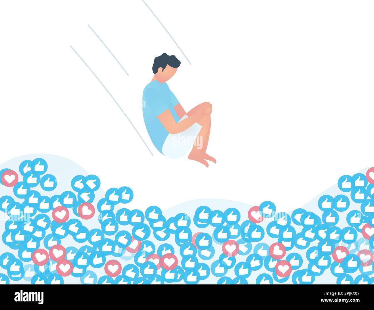 Illustration of blogger jumping into the pull full of likes. Social ...