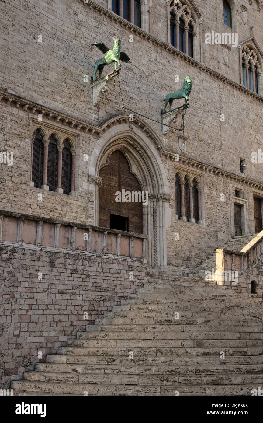 Italy, Umbria, Perugia. Stairs leading to the entrance of the Priory ...