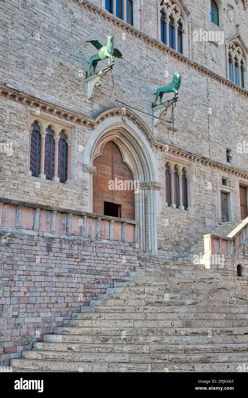 Italy, Umbria, Perugia. Stairs leading to the entrance of the Priory ...