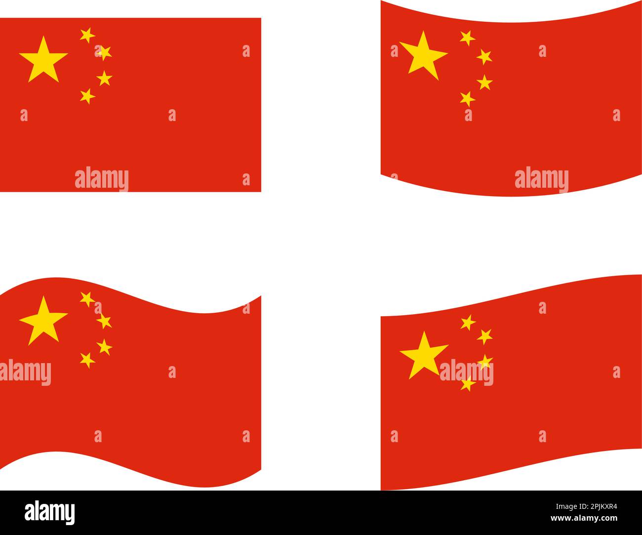 Set of Five starred red Flag of China - flat and wavy. National flag of ...