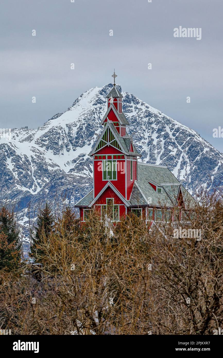 Norway, Lofoten Islands. Buksnes Kirke near Gravdal Stock Photo - Alamy