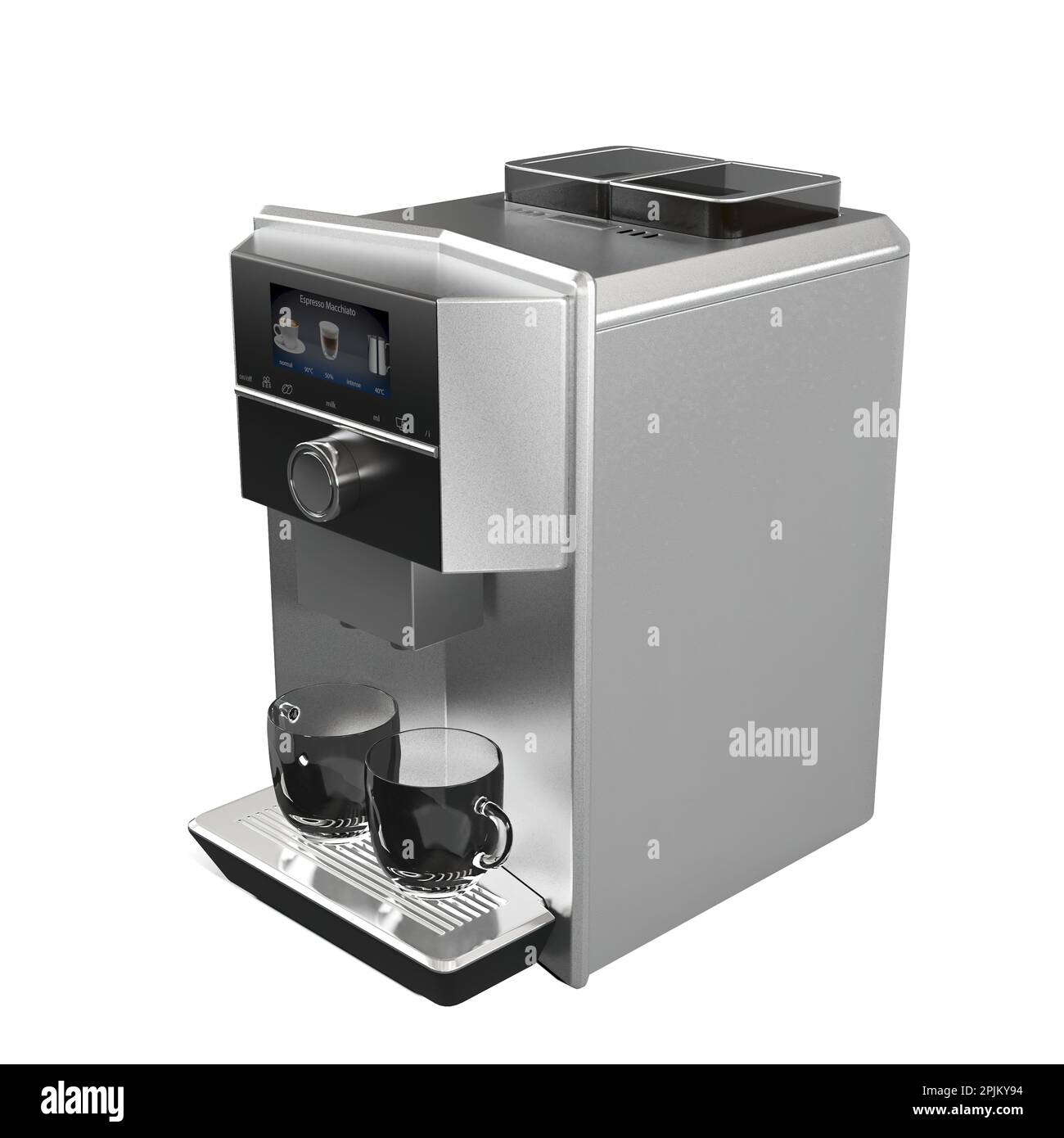 A 3d rendering of a stainless steel coffee machine isolated on a white ...