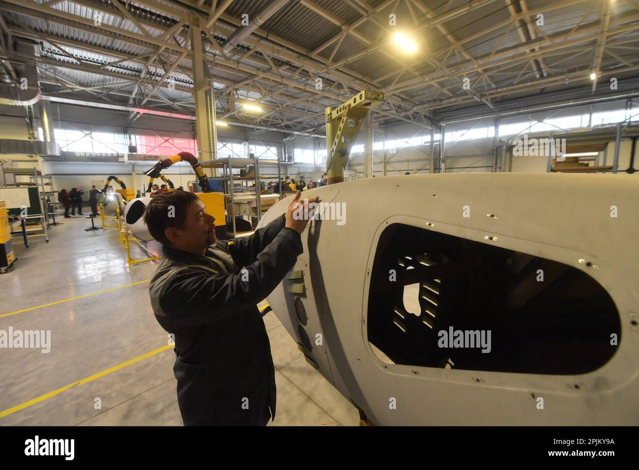 'Moscow. An employee in the workshop for the final assembly of unmanned ...