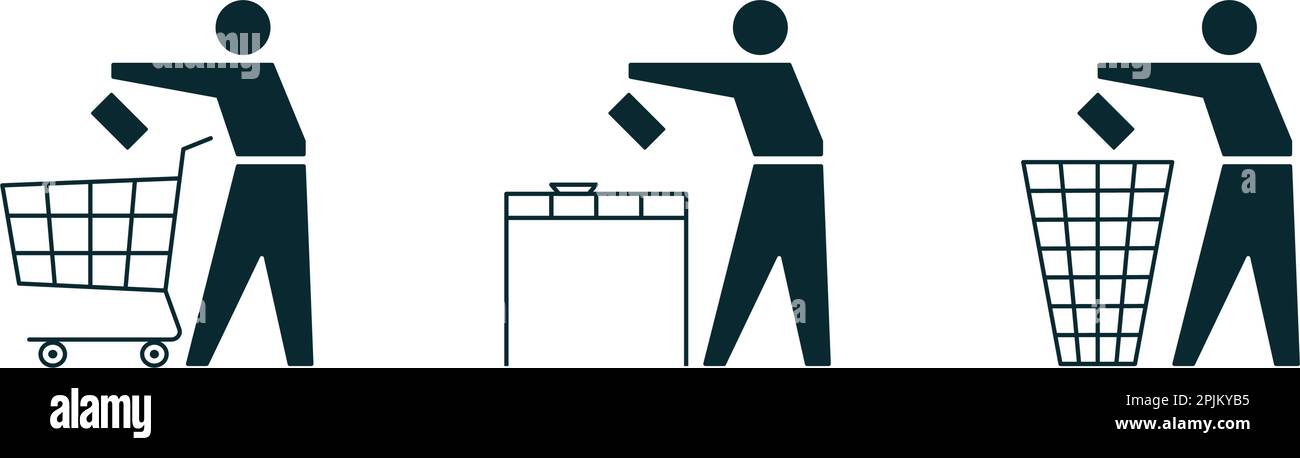 Stage of Consumption - buy, use, throw out. Shopper, customer with cart ...