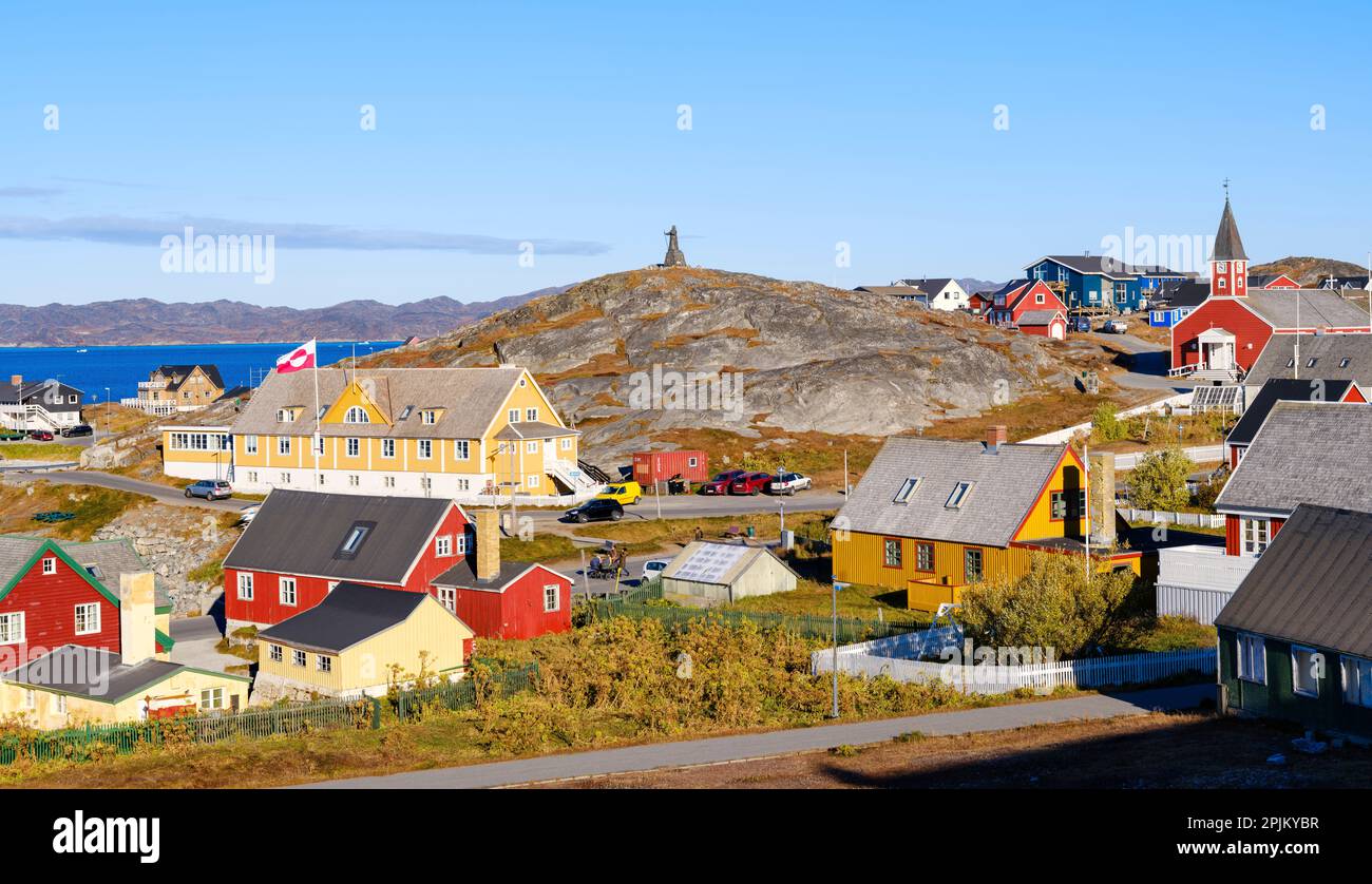 View over the old town. Nuuk the capital of Greenland during late ...