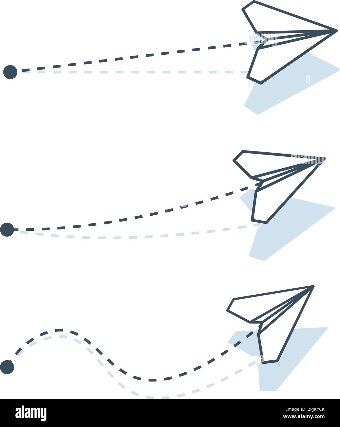 Paper origami airplanes with dotted path icons. Movement or trip ...