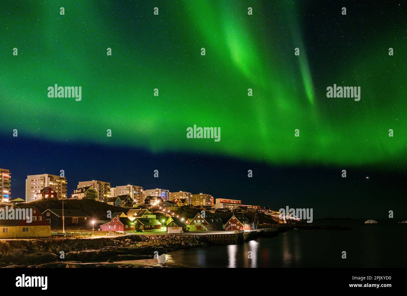 Northern lights over Nuuk. Nuuk the capital of Greenland during late ...