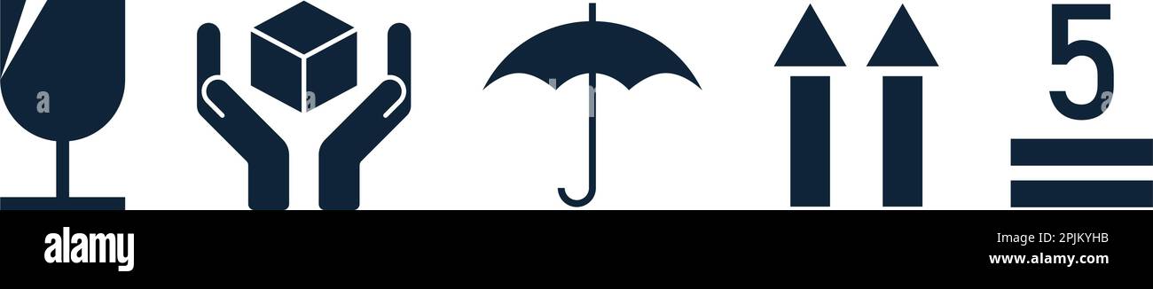 Packaging symbol set on isolated background. Packaging icons - handle with care, umbrella ...
