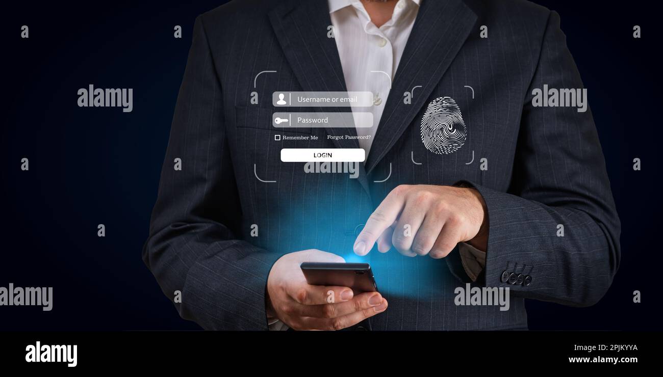 login landing page concept. User typing login and password. Hand man ...