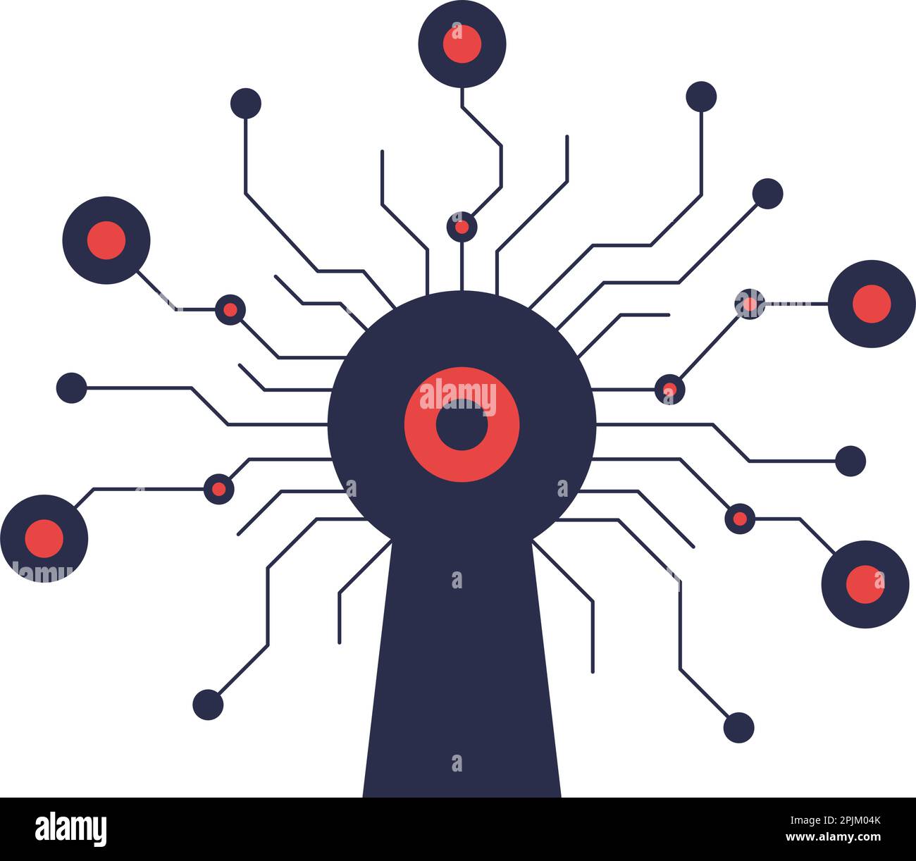 Cyber attack by malware. Red eye looks through the keyhole and infected ...
