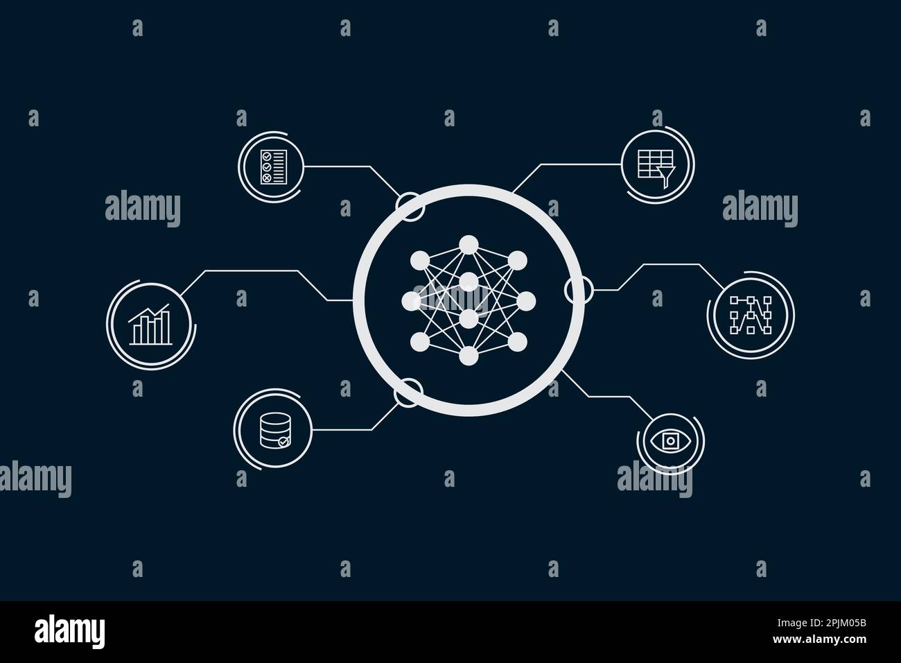 AI design concept or background. Artificial neural network connected to ...