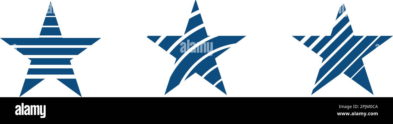 Three star shapes with stripes inside. Star icon. US, america signs and ...