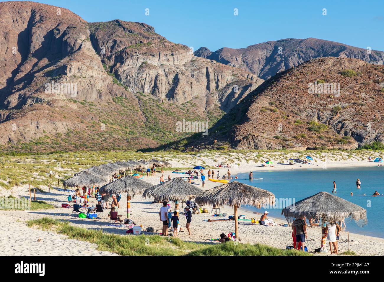 Playa Balandra, La Paz, Baja California Sur, Mexico. Palapas on a ...