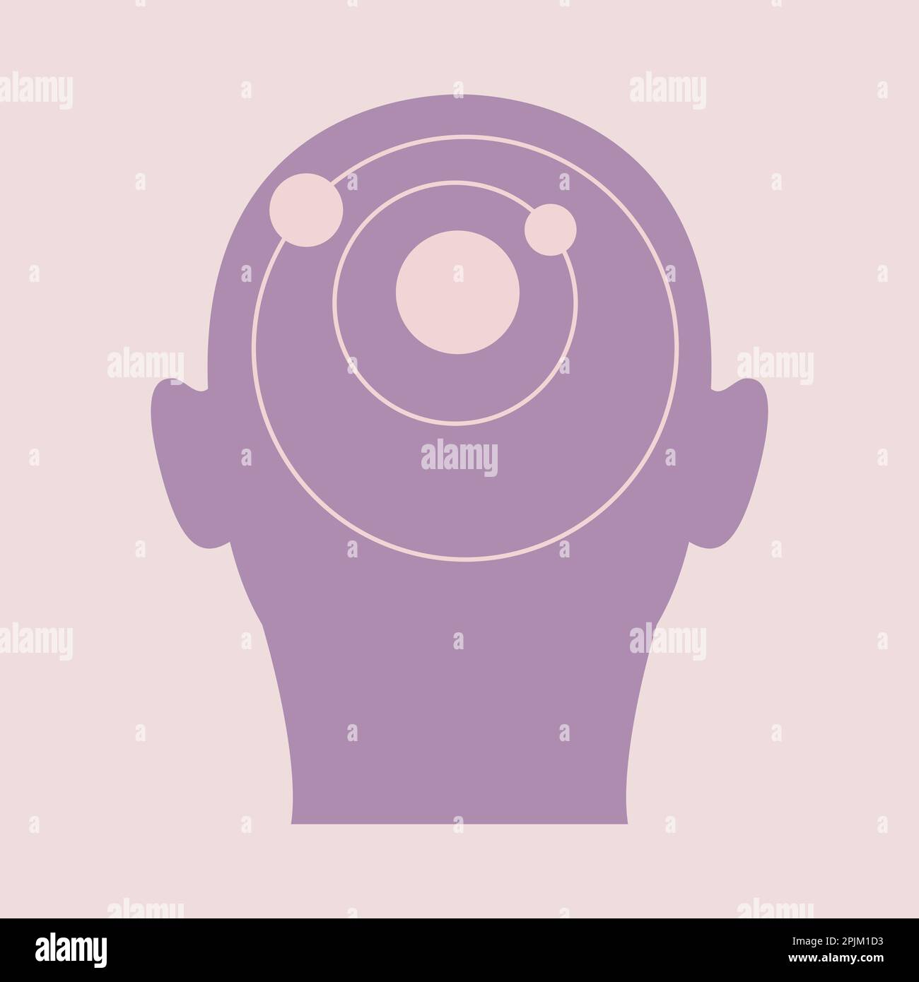 Male head silhouette with sun or star and planets inside. Human brain ...