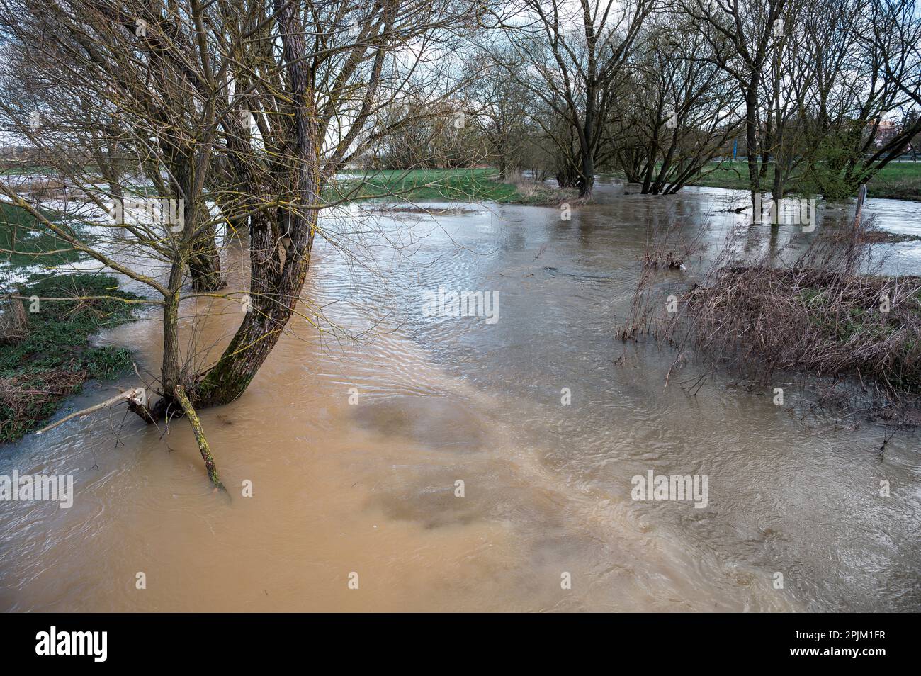 Bavaria, Großheirath. 03 April 2023. The river Itz is in flood and has ...