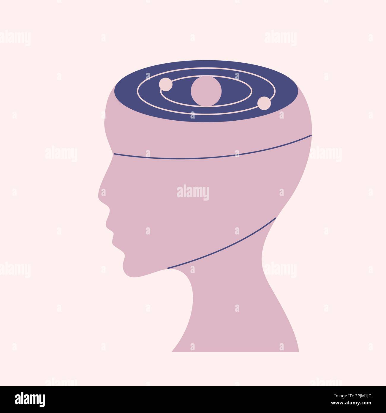 Female head with sun or star and planets instead of the brain. Human ...