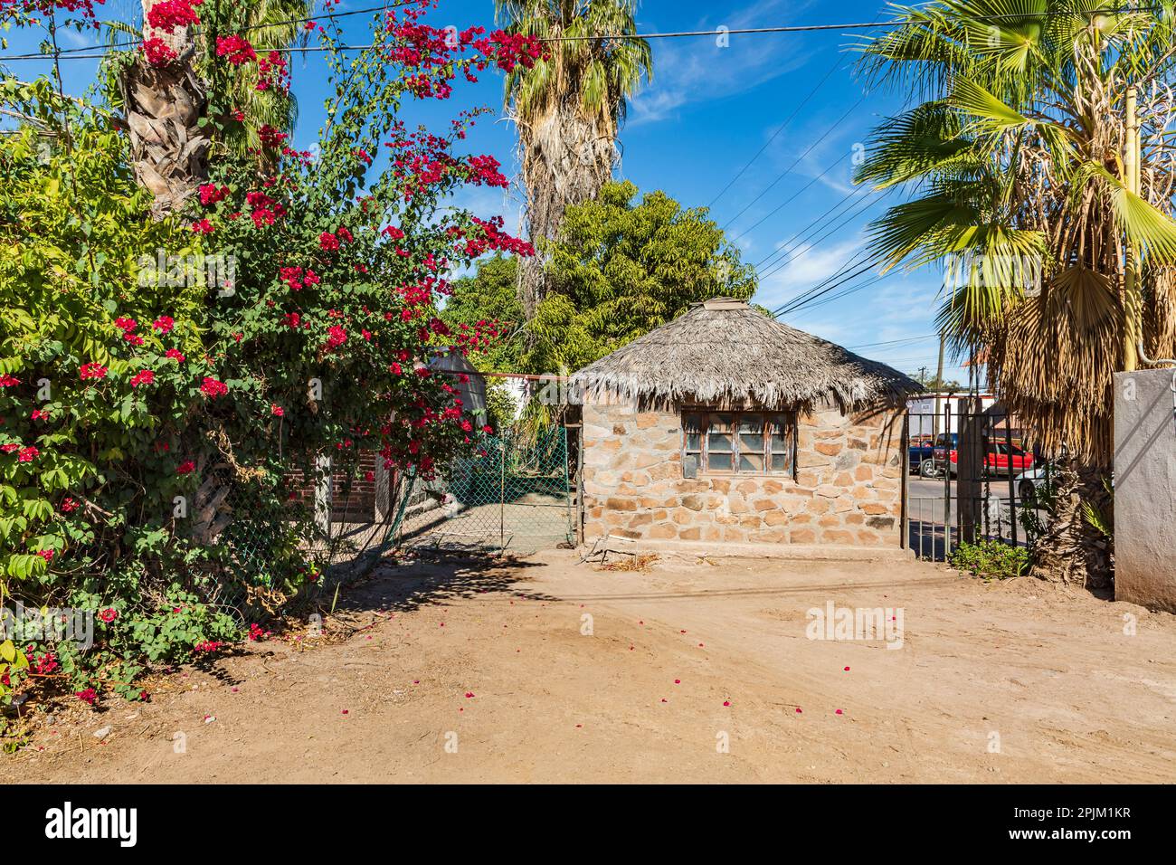 Loreto, Baja California Sur, Mexico. Small stone building with a palm ...