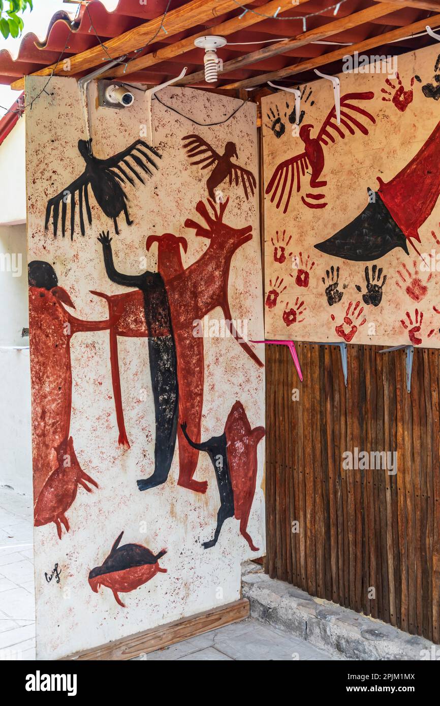 Loreto, Baja California Sur, Mexico. Indigenous style mural of people ...