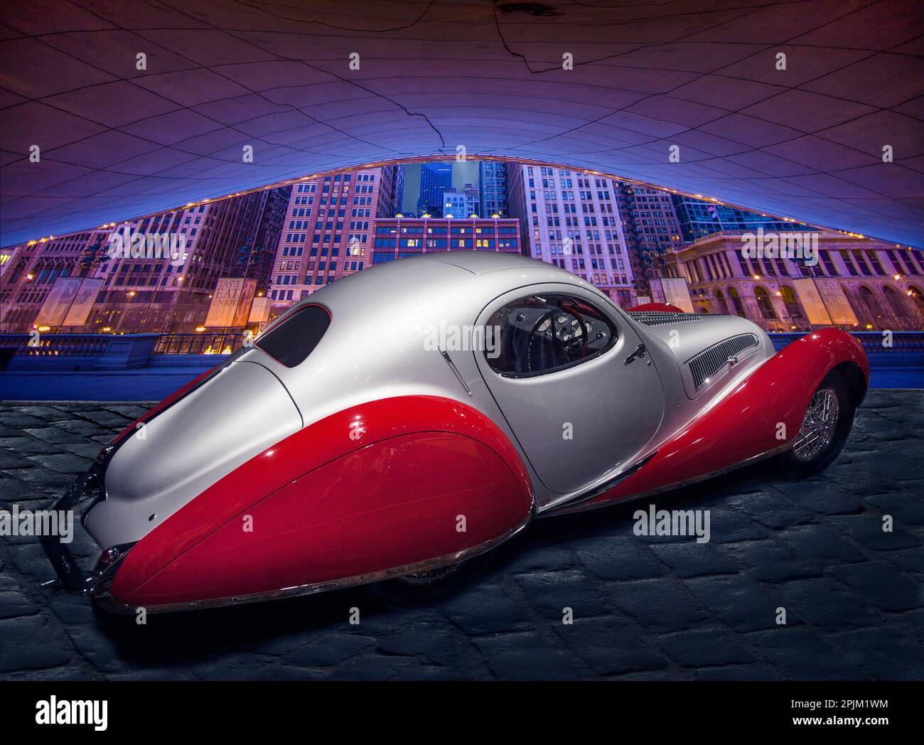 Composite of 1938 Talbot-Lago T-150C-SS Teardrop Coupe with urban ...
