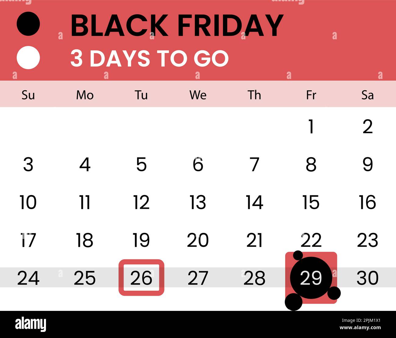 Black friday banner as calendar with countdown - 3 days to go. Waiting ...
