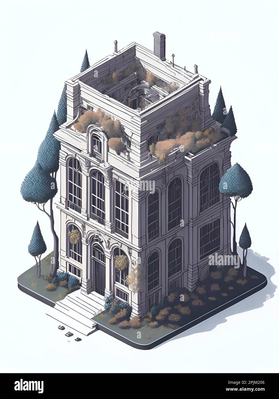 Isometric Bank Building. AI generated illustration Stock Photo - Alamy