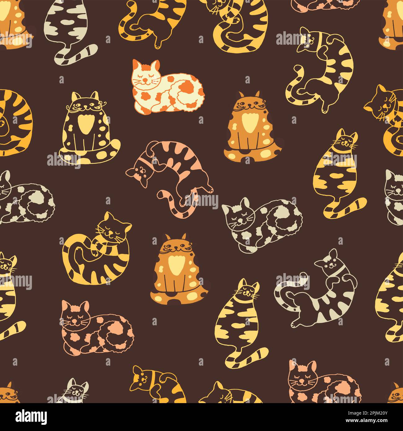 Cute cartoon cats vector illustration seamless pattern Stock Vector ...