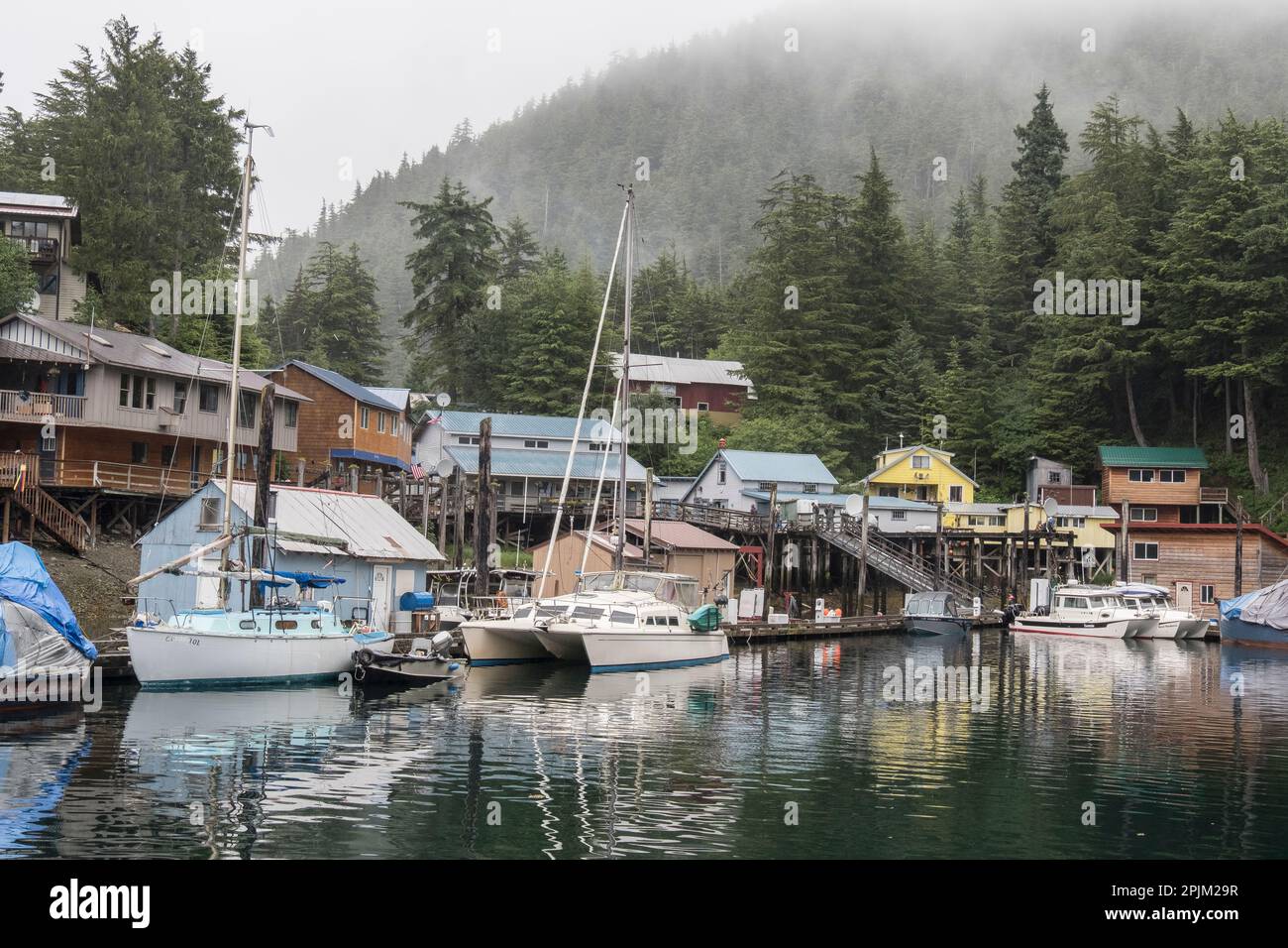 In Elfin Cove, boats resting from the bumpy seas of the Gulf of Alaska ...