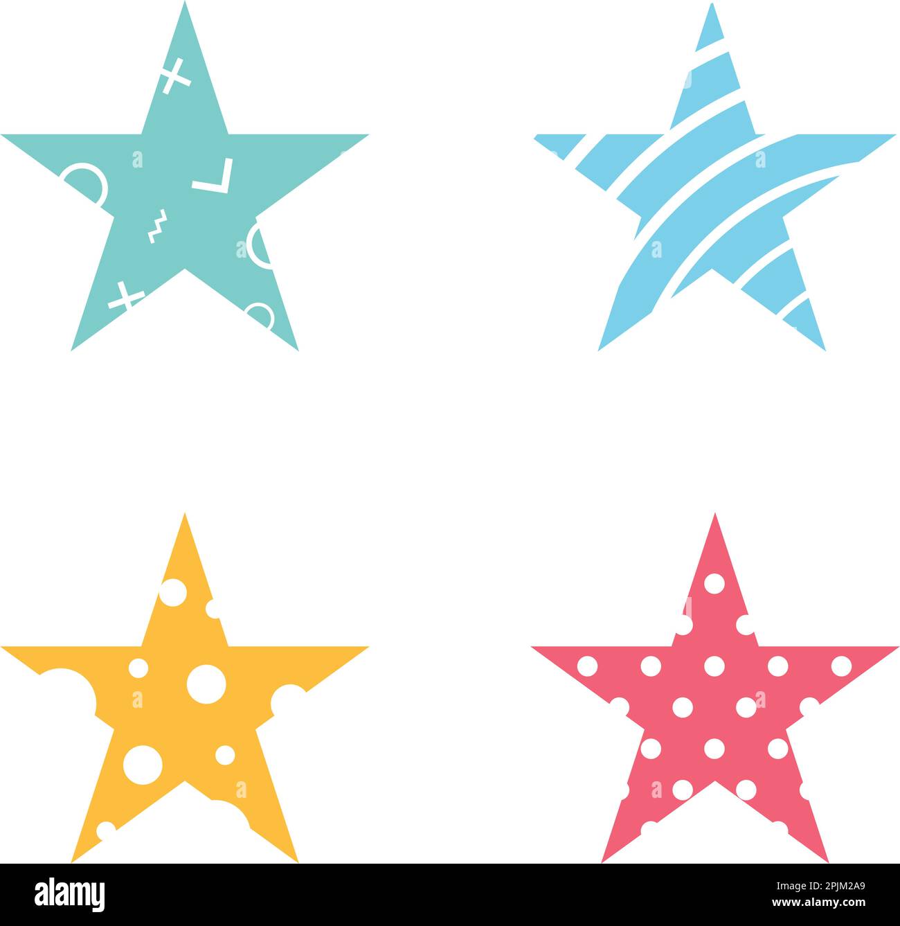 Star shapes with patterns inside - stripes, circles. Vintage 90s style ...