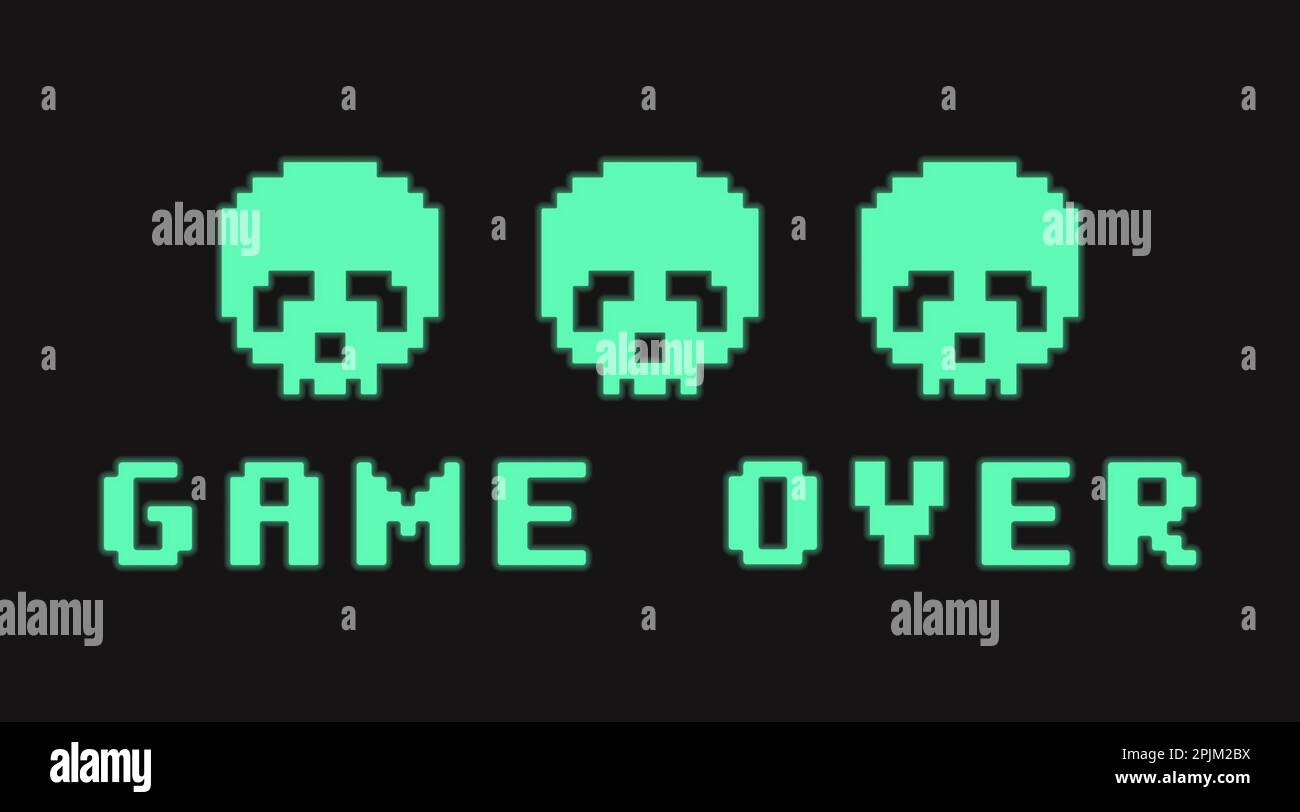 T-shirt template for print with three skulls and game over text. Video ...