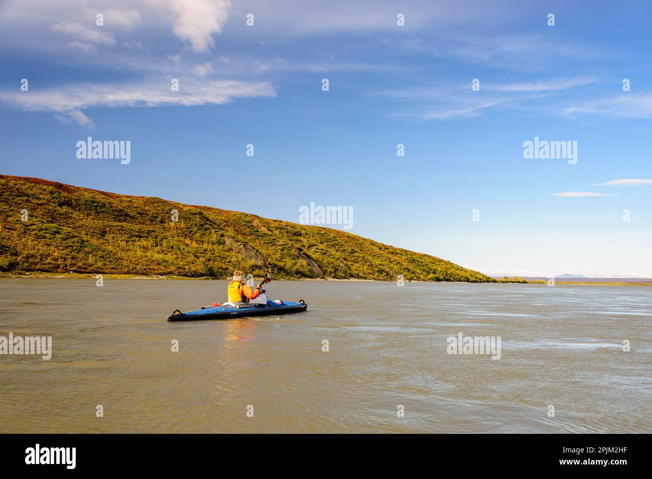 USA, Alaska, Noatak National Preserve. Kayaker on the Noatak River. (MR ...