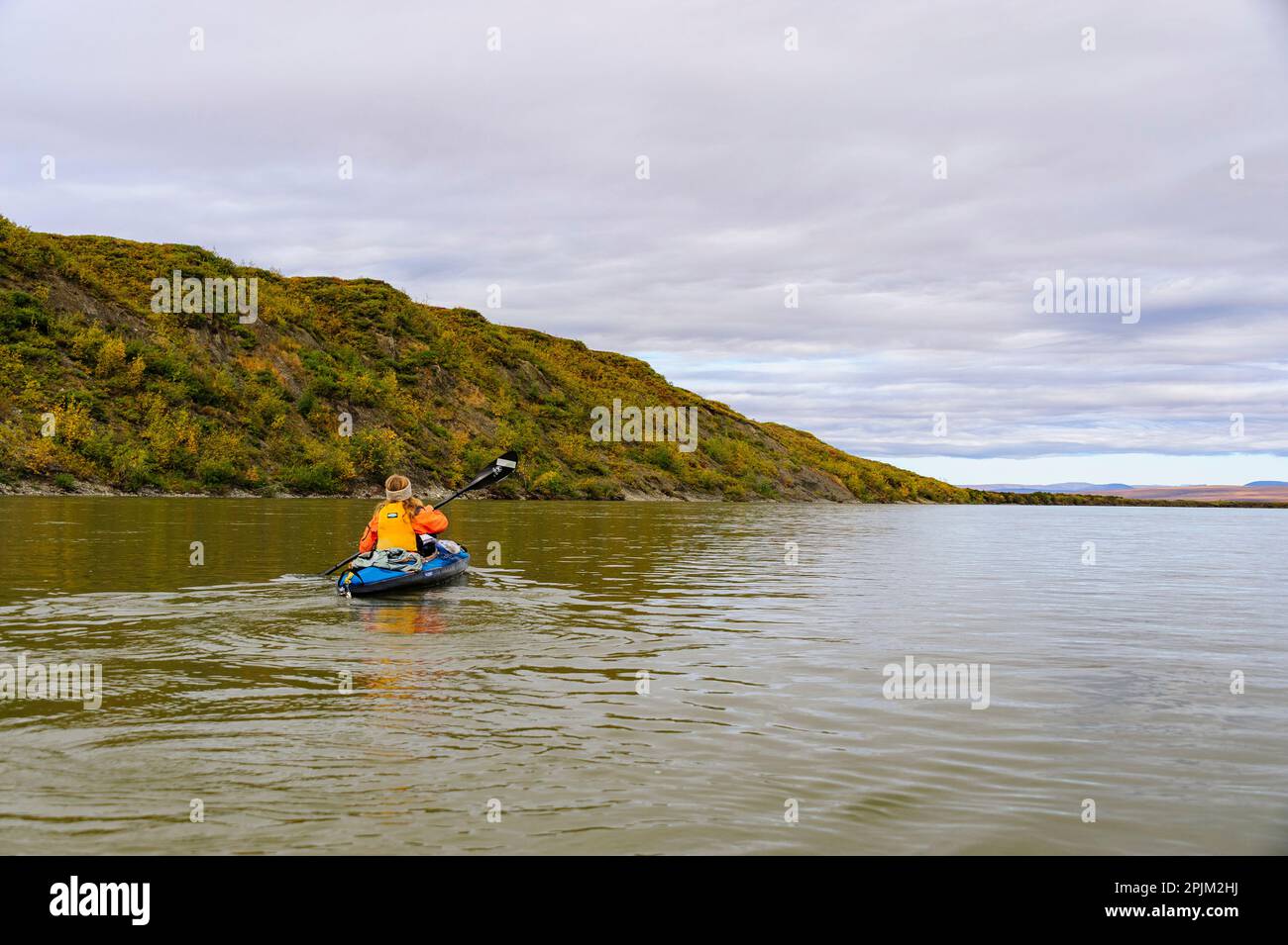 USA, Alaska, Noatak National Preserve. Kayaker on the Noatak River. (MR ...