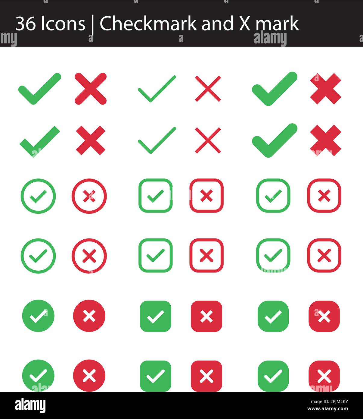 Check mark icons for web. Checkmark X symbols on white isolated ...